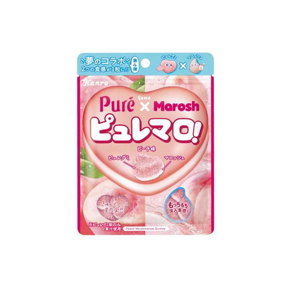 ピュレグミとマロッシュ、2つの食感が1粒になったピーチ味のグミ！味わいと食感のハーモニーをお楽しみください。　内容量55g