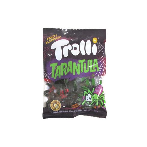 毒蜘蛛タランチュラをイメージしたユニークなグミ。オレンジ、アップル、ブラックベリーなどのフルーツ味です。内容量100g