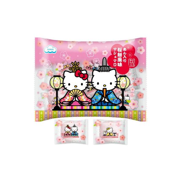 ひなまつり限定ハローキティの大袋商品です。国産小豆を使用した上質なこしあんを、ほのかな桜餅風味のふんわりマシュマロで包みました。１粒でボリュームのある大粒サイズです。内容量115g （個包装紙込み）
