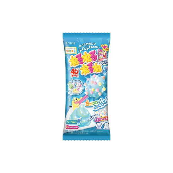粉と水を混ぜると、色が変わってふわふわふくらむ手作りお菓子！全40種類、歴代パッケージが描かれたオリジナルキラキラシール入り！
