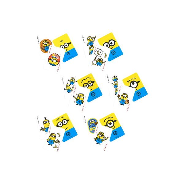 持ち運びに便利なミニサイズ！景品にもピッタリ！ミニオンズ顔柄カラフルミニトランプです。サイズ（約）：W4.3×H6.2×D1.8cm　6種アソート※返品(返金・交換)対象外商品