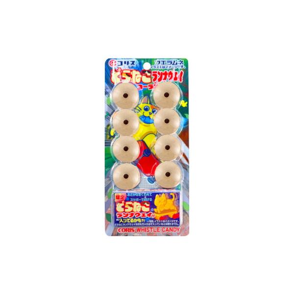 お魚をくわえてスケボーで逃げるどらねこたちをモチーフにしたおもちゃが入っているかも！？味は定番のすっきりとしたコーラ味！内容量8個