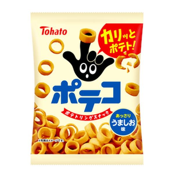 カリッとした食感が楽しい「ポテコ」が、ポテトの風味とカリッと感をアップしてリニューアル。沖縄県産の塩“美ら海育ち”を使用して、ポテトのおいしさをより引き立てた「うましお味」です。内容量：21ｇ