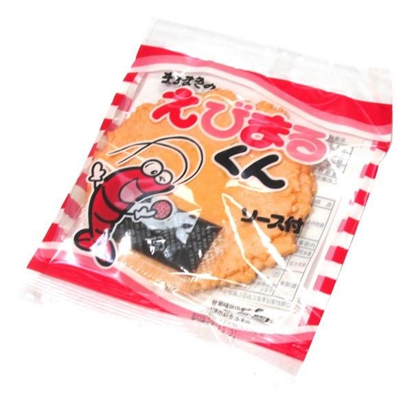 3枚入り丸い形のえびせんべい。中濃ソースが入って付けながら食べれます。