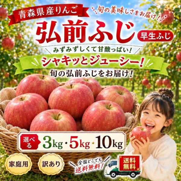 ※現在発送まで3〜5営業日ほどいただいております。日付指定などの時はお受けできない場合もございますので、ご了承のほどお願いいたします。青森県産 弘前ふじ（早生ふじ）ご家庭用 訳あり品5kg　大きさ普通バラ詰め / 常温便送料無料青森県産の「...