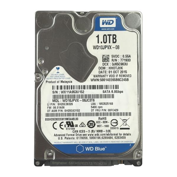 ■メーカー：Western Digital■型番：WD10JPVX■シリアルナンバー：WX11A953U152■状態：中古■容量：1TB■サイズ：2.5インチ(9.5mm)■回転数：5400rpm■キャッシュ：8MB■インターフェース：Se...