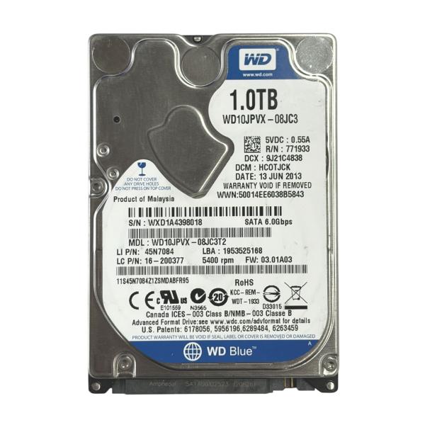 ■メーカー：Western Digital■型番：WD10JPVX■シリアルナンバー：WXD1A4398018■状態：中古■容量：1TB■サイズ：2.5インチ(9.5mm)■回転数：5400rpm■キャッシュ：8MB■インターフェース：Se...