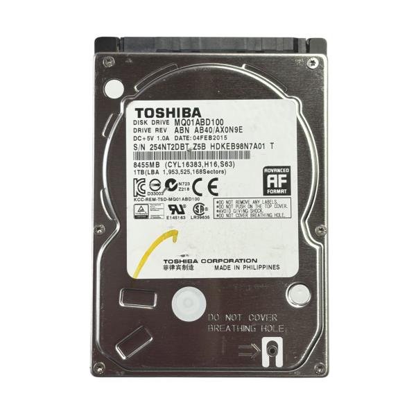 ■メーカー：TOSHIBA■型番：MQ01ABD100■シリアルナンバー：254NT2DBT■状態：中古■容量：1TB■サイズ：2.5インチ(9.5mm)■回転数：5400rpm■キャッシュ：8MB■インターフェース：Serial ATA6...