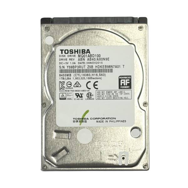 ■メーカー：TOSHIBA■型番：MQ01ABD100■シリアルナンバー：Y59BP3RUT■状態：中古■容量：1TB■サイズ：2.5インチ(9.5mm)■回転数：5400rpm■キャッシュ：8MB■インターフェース：Serial ATA6...