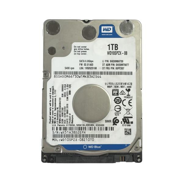 ■メーカー：Western Digital■型番：WD10SPZX■シリアルナンバー：WX51A38D2EFH■状態：中古■容量：1TB■サイズ：2.5インチ(7mm)■回転数：5400rpm■キャッシュ：128MB■インターフェース：Se...