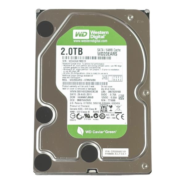 ■メーカー：Western Digital■型番：WD20EARS■シリアルナンバー：WCAZAA190513■状態：中古■容量：2TB■サイズ：3.5インチ■回転数：5400rpm■キャッシュ：64MB■インターフェース：Serial A...