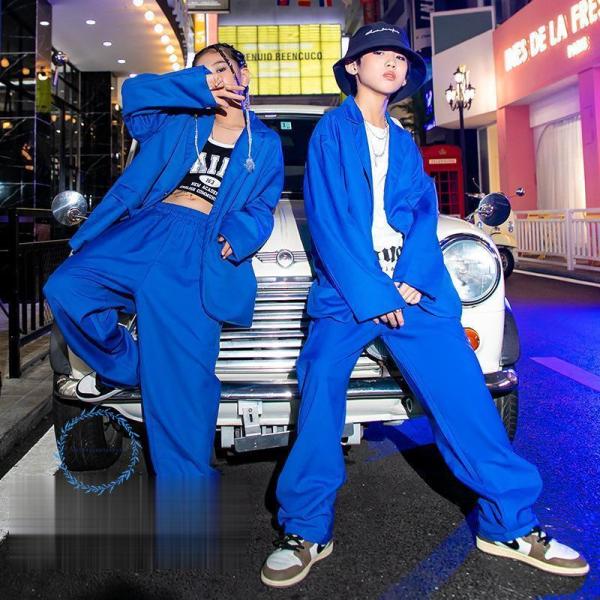 キッズダンス衣装 スーツ セットアップ ヒップホップブルー 男の子 女の子 ダンスウェア K-POP 韓国 舞台衣装 ジャケット パンツ スーツ 120cm〜180cm素材：ポリエステル、コットン、その他2点セット：ジャケット+パンツ女の子...
