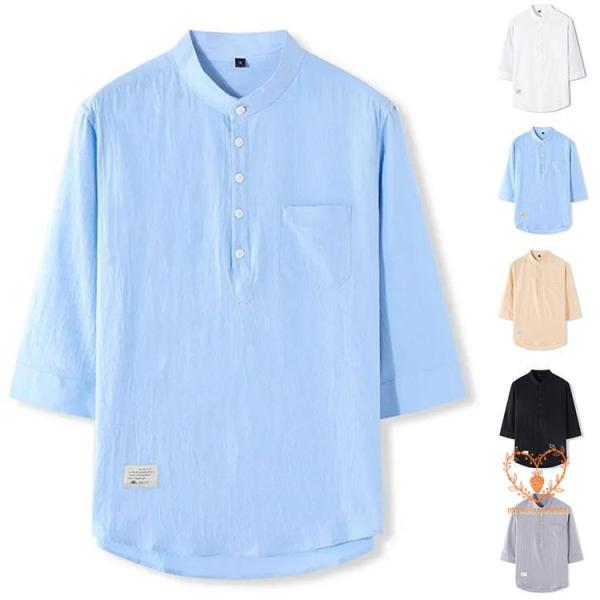 カジュアルシャツ トップス メンズ 七分袖 シャツ バンドカラーシャツ スタンドカラー 無地 ビジネスカジュアル 夏色 ホワイト ブラック グレー ブルー ベージュサイズ M L XL 2XL 3XL S素材　綿混紡[原産国] 中国※画像の...