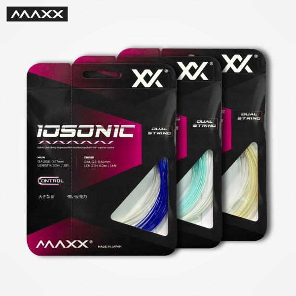 【バドミントン用ストリング IOSONIC｜デュアルストリング】反発力とコントロール性能のバランスを追求した、バドミントンラケット用ストリングです。メインとクロスで異なる太さを採用したデュアル構造により、力強い打球感と繊細な操作性をサポート...