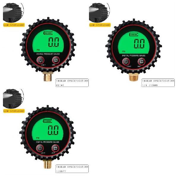 AL-RR-3746-T001 AL-RR-3746-T002 AL-RR-3746-T003 バリエーション: タイプ001:M11タイプ002:1.4NPTタイプ003:1.8NPT デジタル ガス プレッシャー ゲージ M11 1/4...