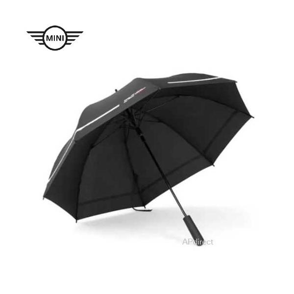 JCWロゴとストライププリントの傘。プッシュボタン開閉式。スナップボタン付きストラップ素　材：100%再生PET（PFCフリーコーティング）、骨：繊維強化ポリマー、シャフト：ステンレススチール、ハンドル：PUコーティングABS樹脂。カラー：...