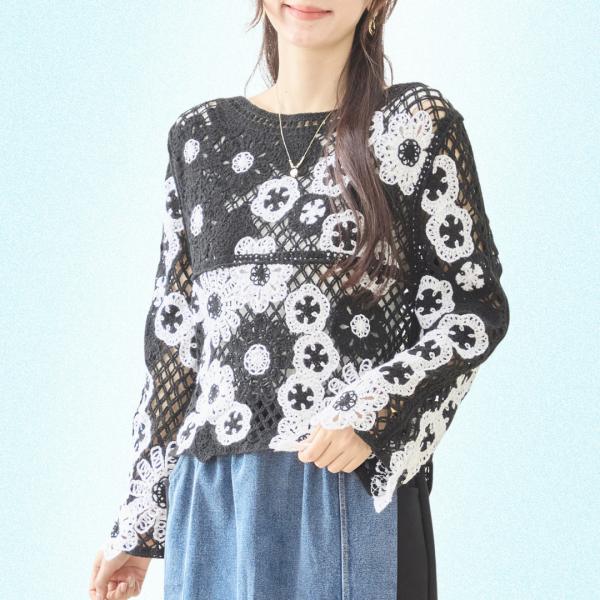 商品コード n12-1120-02■ブランド・TRUBE■商品名・・バイカラーモチーフレースプルオーバー■柄・・・・フラワーモチーフ刺繍■色・・・・黒×白■カテゴリ・プルオーバーサイズ・容量（概寸表記になります）■サイズ（概寸）「M~L」 ...