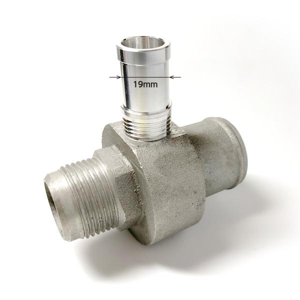 EWP115合金ボディ、EWP150で使用可能。ヒーター循環ラインからEWP側にリターンホース(20mm)を接続するアダプターとなります。水路（冷却）に不安がある車両（ロードスターや軽自動車）などにおすすめです。EWPの115合金とEWP1...