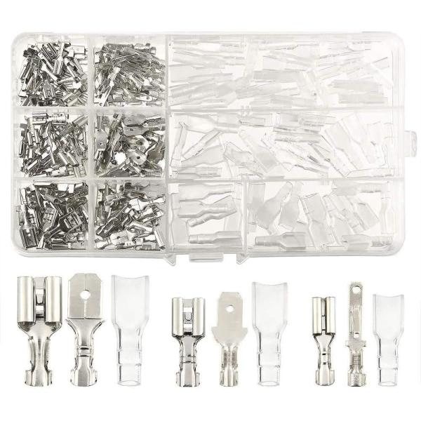 【商品説明】　・【ご注意】：専用の電工ペンチを使用して配線コードの接続を行います。・【セット内容】平型端子(2.8mm、4.8mm、6.3mmオス・メス各30個)、端子用絶縁スリーブ90個、合計270個セット。プラスチック収納ケース付き。プ...