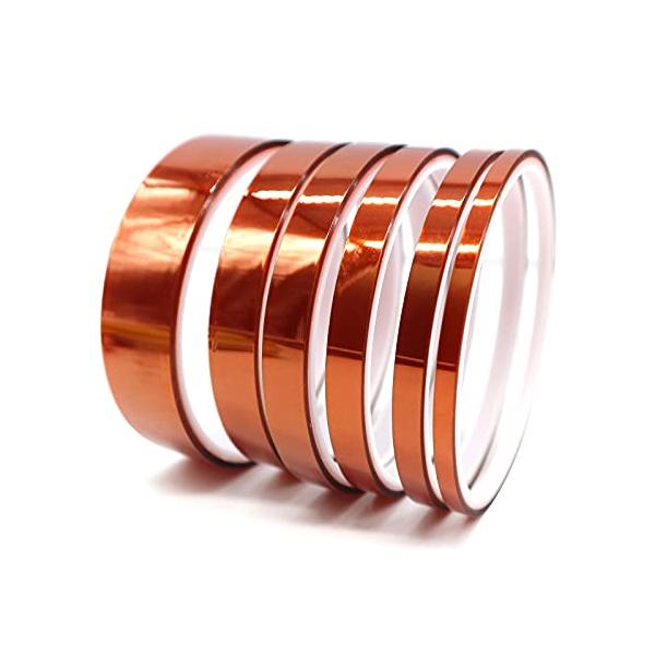 【商品説明】　・?【ポリイミド製】耐熱テープ耐熱性に優れたポリイミド「カプトン」フィルムをベースに耐熱性リコン粘着剤を塗布したテープです。耐熱温度：250℃「連続」、320℃「短期耐温」。・?【優れた粘着力】片面自己粘着デザインです，使用し...