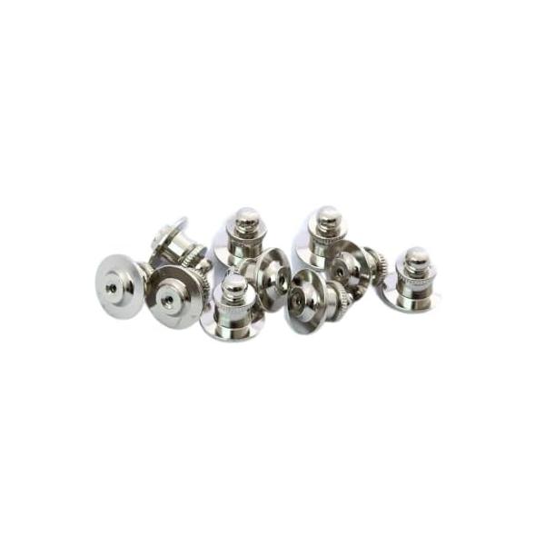 【商品説明】　・ストッパー機構が付いております。ギザギザ部分を上に持ちあげると緩まり、針を簡単に外すことが出来ます。・ニッケルメッキ（銀色）です。・一般的なバッチ、社章バッチを止める汎用裏金具の10個セットです。※未決済で３日経過した場合は...