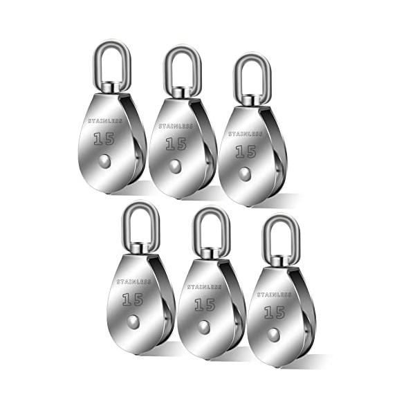 【商品説明】　・★ 【360度回転】：滑車は360度回転し、向きを変えることが簡単で手間が省けます。また、ロープの絡まりを防止する機能もあります。・★ 【使用荷重】：M15滑車、耐荷重35kg。最大6mmまでのロープに対応。・★ 【応用】：...