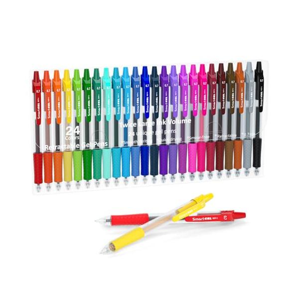 【商品説明】　・【セット内容】線幅0.7mmの24色ジェルボールペンセットです。ジェルインクなので、さらさらとしたなめらかな書き味です。濃くてにじまず、鮮やかな発色とカラフルな色が楽しめます。透明な収納ケースが付き、はっきりで簡単に色を選べ...