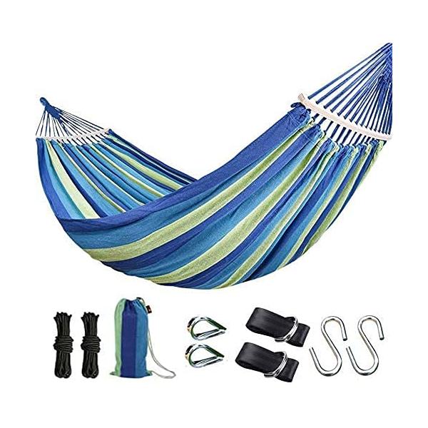 【商品説明】　・??【ハンモック・安心の素材】ブルー系 ソフトな綿生地の素材を採用し、十分な厚さと通気性があり、丈夫で破れにくい、ベッド部分の生地は寝転ぶのに十分な厚さと通気性があり、ロープは中太の紐を何本も；まとめて太くしていますので、体...