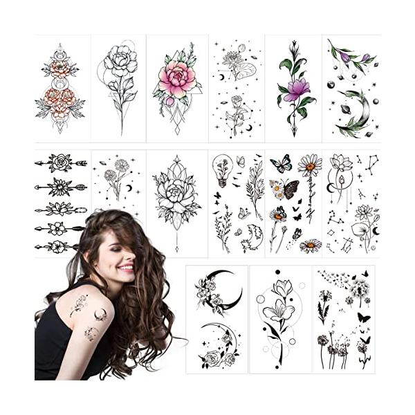 【商品説明】　・??おしゃれ＆リアル: 鮮やかな細部、6cmx10.5cm/枚、15個入り小さな花の一時的なタトゥーシールセット。これらのボディタトゥーであなたの個性を示すために、彼らは遠くでとてもリアルでエレガントに見えます。・??使いや...