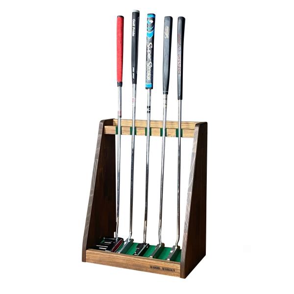 【商品説明】　・ゴルフクラブスタンド　パター５本用 【カラー・ブラウン】幅395mm　高さ500mm　奥行230mm　※こちらのカラーはブラウンです。(オイルステイン仕上げ)　画像のゴルフクラブ、及びボール等は、撮影用ですので付属致しません...