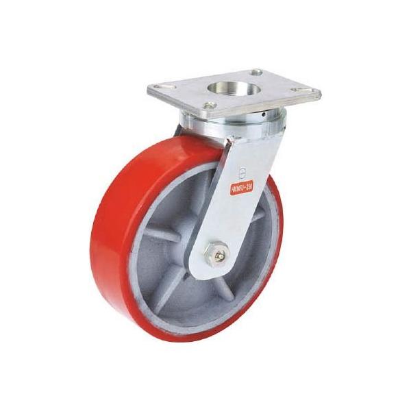 【商品概要】●鋳鉄製のリムにウレタンを接着した車輪です。●金具旋回部分には冷間鍛造で製造され熱処理を施していますので、高荷重や衝撃による摩耗や変形を防ぎ旋回抵抗が小さく長時間滑らかに使用できます。●重量物の運搬台車、中型機械の足廻り、炉の足...