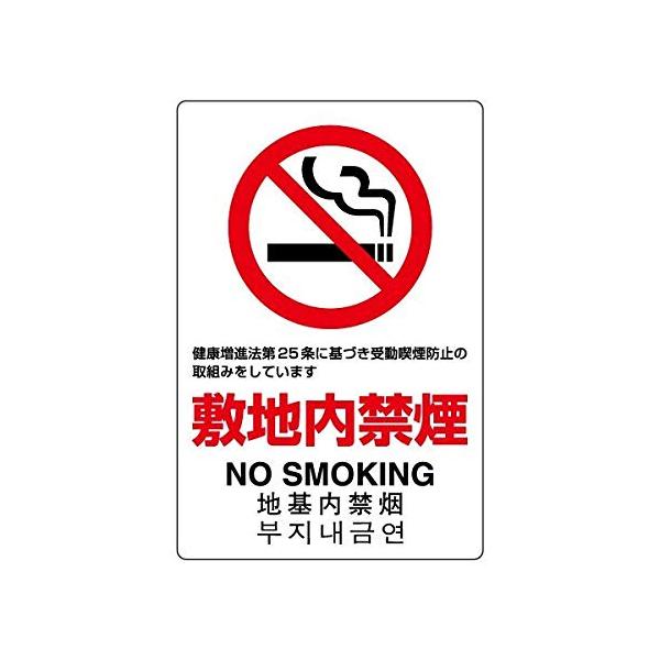 【商品概要】●表示内容：敷地内禁煙 NO SMOKING 健康増進法第25条に基づき受動喫煙防止の取組みをしています●取付仕様：ビス止め・両面テープ止め●縦(mm)：300●横(mm)：200●厚さ(mm)：1.2【商品説明】【商品詳細】ブ...
