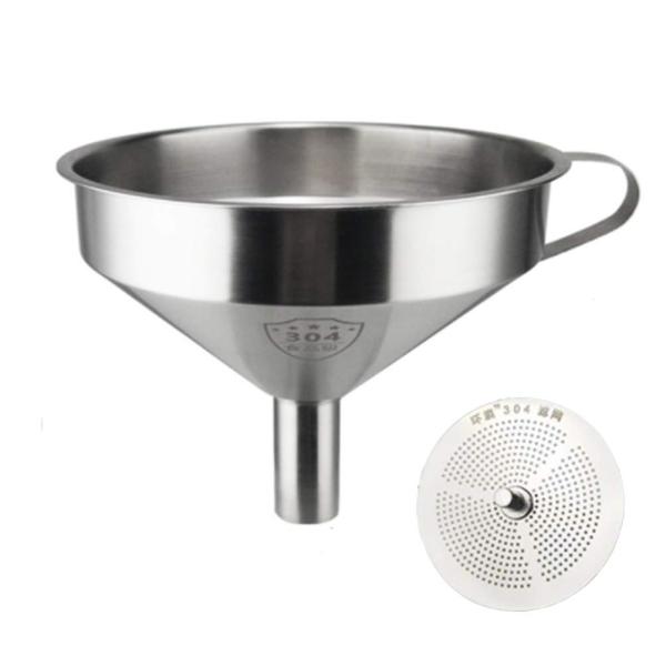 【商品概要】【材質】食品グレード304ステンレス鋼。 安全で健康的です。サイズ：口径11cm、13cm、15cm。【便利】漏斗のハンドルはしっかりと溶接されて、厚くて丈夫です、落ちるのが簡単ではなく、快適で使いやすいです。 ハンドル設計はス...