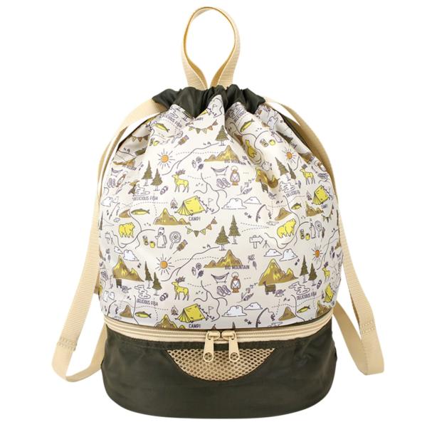 【商品概要】お子様に大人気「キャンプ」柄の2WAYボンサックです。ポリエステル素材で出来ているのでプールバッグにもピッタリ。お子様の学校行事や習い事にも大活躍です。サイズ：約H370×W245×D190mm素材：ポリエステル生産国：中国【商...