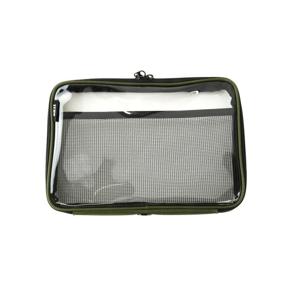 【商品概要】用途:工具、アウトドア用品、釣り具など小物の収納に特徴1:透明なので中身が一目でわかるポーチ特徴2:便利なメッシュ内ポケット付きサイズ:180×260mmカラー:カーキ【商品説明】【商品詳細】ブランド：SK11(エスケー11)商...