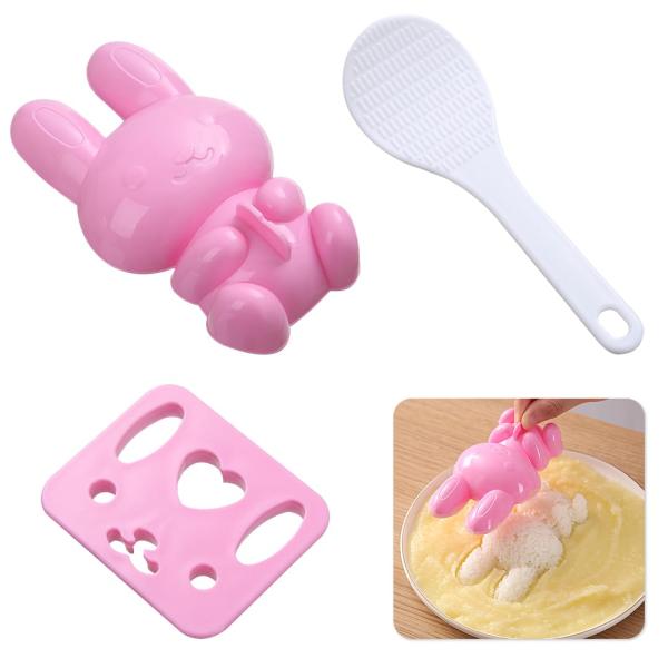 【商品概要】セット：セットの中に、ウサギ形のおにぎり型が１つあり、しゃもじが付き、あとは、ウサギの耳、目、口などの型もあります。このボードを使って対応する形を押し出し、ウサギのおにぎりを飾ります。使い方：第一、しゃもじでご飯を型に入れます。...