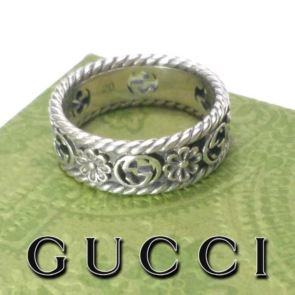 【超美品】グッチ リング フラワー いぶし 指輪 577263GUCCI INTERLOCKED G インターロッキング シルバー925 6.2gメーカー表記20刻印 実測19号 フラワーエングレービングメンズ イタリア製 箱 保存袋 ap...