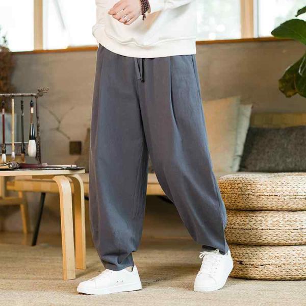 太極拳パンツ メンズ 綿 リネン 薄手 ロング丈 ポケット ワイドレッグ ゆったり 武術 練習着 カンフー チャイナ風 シンプル 無地 赤 黒 白 大きいサイズ伸縮性：伸縮性なし厚さ：薄手素材構成: リネン75% コットン25%