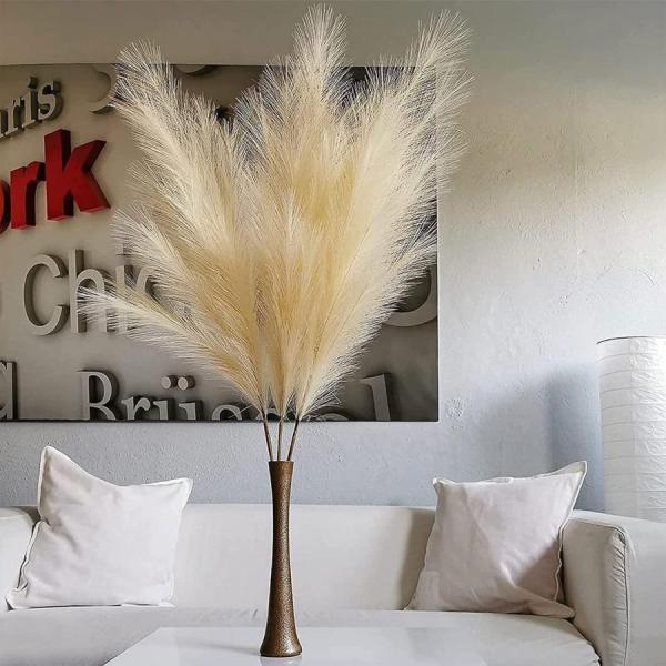 柔らかくふわふわ：それぞれに密な枝がたくさんある3つのパンパスグラスは、よりふわふわに見えます。ソフトタッチ、自然でリアルな外観、優れた色太くて背の高い茎：各人工パンパスグラスの長い茎の高さは39インチ（100 cm）です。背の高い人工パン...