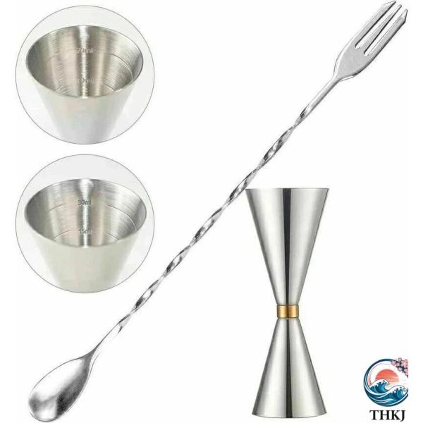 目盛り付き メジャーカップ 30ml/45ml バースプーン マドラー カクテル メジャーカップ 計量カップ