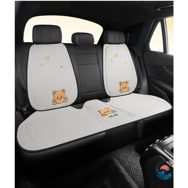 シートカバー シートマット シートクッション 座席カバー クマ柄 クマ 麻 車座布団 通気 暖かい 車クッション 車イス 運転席 助手席 前席 後部座席 背マット 全