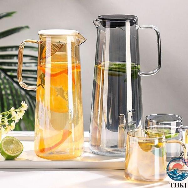 冷水筒 耐熱ガラス 麦茶ポット ピッチャー  丸型 冷水ポット 水差し ピッチャー お茶ポット ホウケイ酸ガラス 直火対応 熱湯?食洗器OK フルーツティー 洗いやす