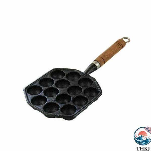 たこ焼きプレート たこ焼き器　ウッドハンドル付き　たこ焼き機 タコ焼き機 ガスコンロ用　IH対応 直火OK　鋳鉄　タコ焼き たこやき　14