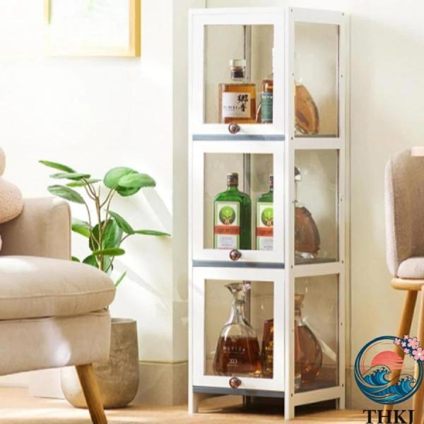 ? 高品質素材: このワインキャビネットは竹とアクリルを使用しており、変形しにくい素材で長期間安定した状態を保つことができます。細部まで磨かれているため、表面は滑らかで美しい仕上がりです。? 四面透明デザイン: 酒棚の四面が透明なアクリル素...