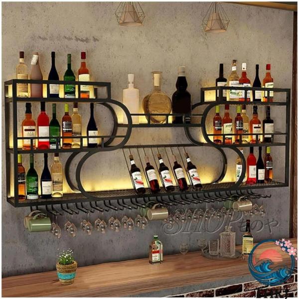 ? 高品質の素材と技量：高品質の厚みのある鉄素材で作られた壁に取り付けられたワインラック、完全なはんだ接合、安定した頑丈な構造、強力な支持力、塗料は高温で焼き付けられており、錆びず、塗料の脱落もありません。? ライトストリップデザイン: バ...
