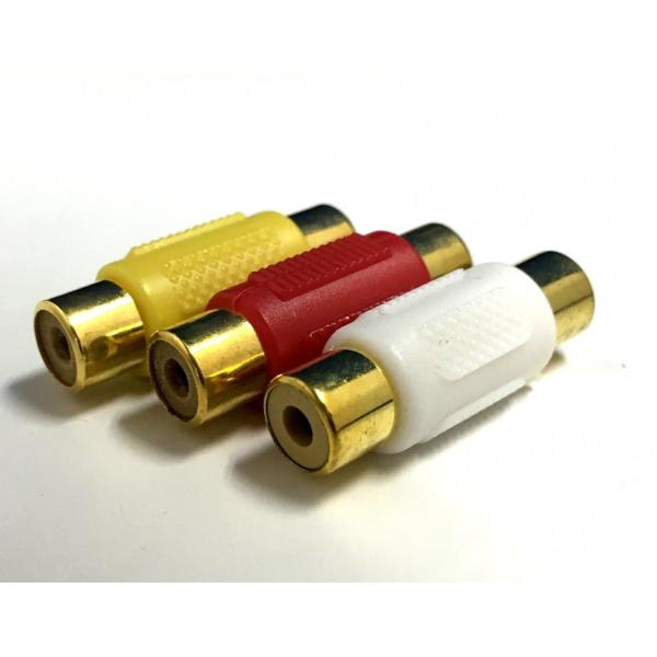 品番 RR-03品名 RCAケーブルのジョイント延長プラグ3個セット メス×メス●RCAケーブルの延長、ジョイントプラグ●メス×メスタイプ 変換用3個セット（映像、左右音声）●3個セットでRCAの映像と左右音声ケーブルを接続、延長※パッケー...