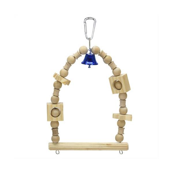 天然木をメインに使用した小鳥のおもちゃバードトイシリーズ。ベルが付いた、かわいい小鳥用ブランコ。
