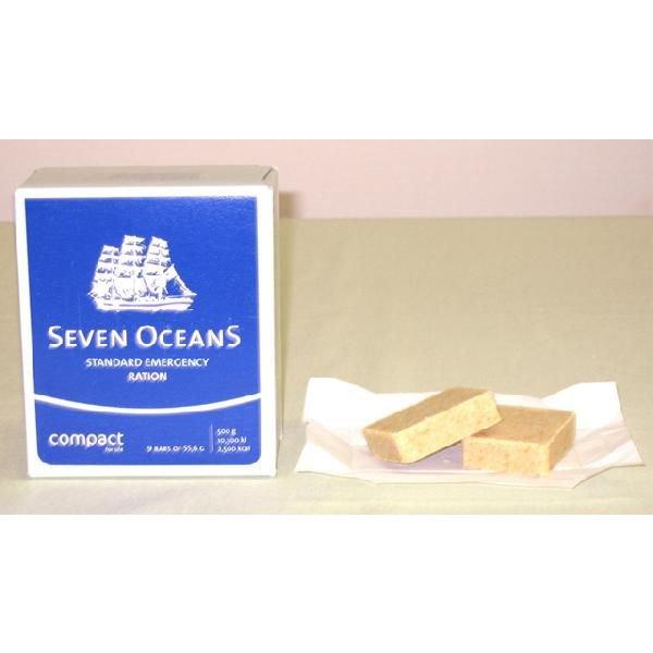 SEVEN OCEANS(救難食糧)緊急時・非常時の食料として使用・保存して下さい。●圧縮ビスケットタイプで調理不要！（水も不要）　 1箱9枚入り●コンパクトサイズ！（約13×11×5cm）●1箱3日分！2500cal 500g●保存期間に...
