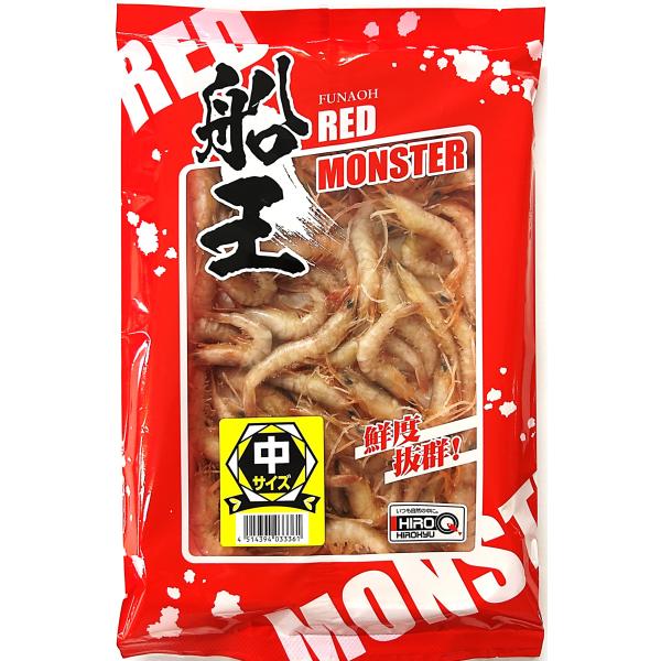 ■内 容 量：１袋／約１８０ｇ （エビの大きさは5〜6cm程度です）■ テンヤ用の海エビとして人気が高い赤味を帯びた大粒の海エビです。■従来の「船王 レッドモンスター」に【中サイズ】の海エビが新発売です！■トレイ下部に水を張って凍結、運搬時...