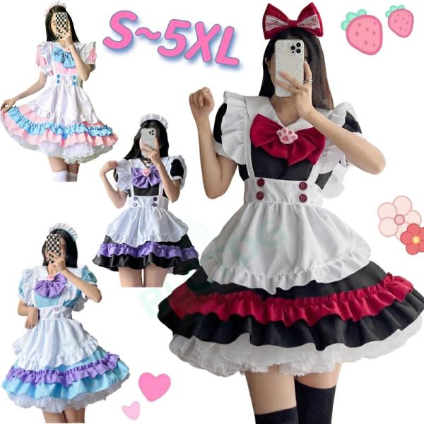 【商品名】メイド コスプレ メイド服 ピンク 半袖 可愛い コスプレ メイド服 ワンピース レディース コスチューム ハロウィン 仮装 衣装 こすぷれ コス おすすめ 可愛い 男ウケ 大きいサイズ XXL 3XL 4XL リボン カチューシ...